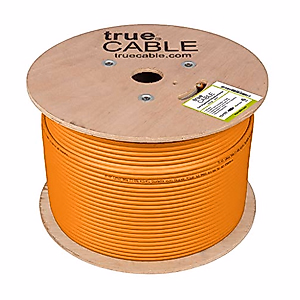 trueCABLE Cat6A Shielded Plenum (CMP), 1000ft, Orange, 23AWG Solid Bare Copper, 750MHz, PoE++ (4PPoE), ETL Listed, Overall Aluminum Foil Shield (F/UTP), Bulk Ethernet Cable