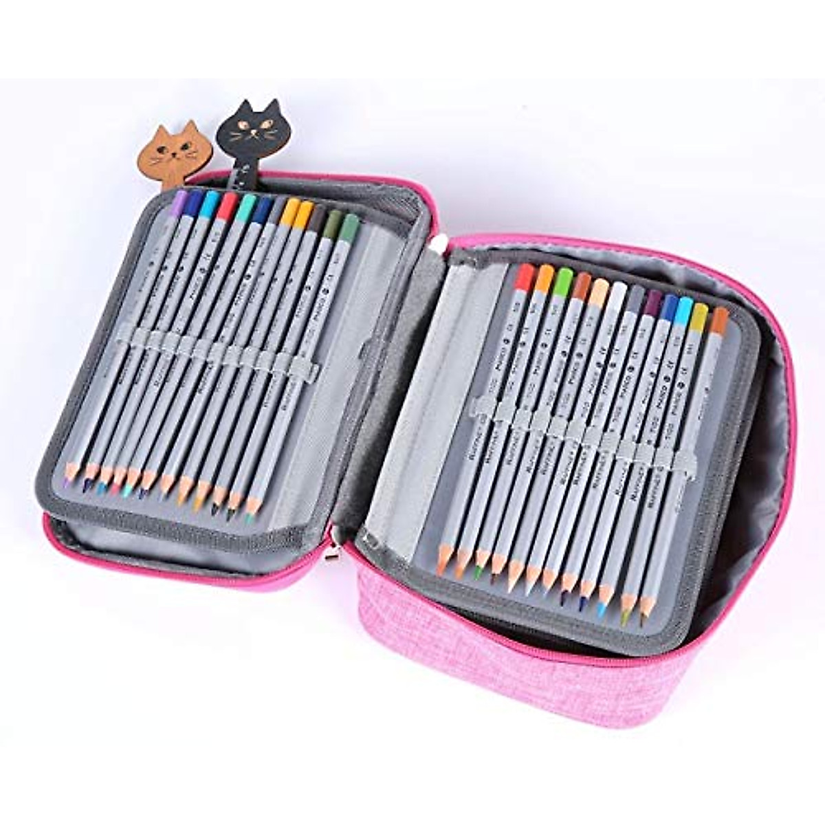 Becho Multifunction Zipper Pencil Case High Capacity Holder Pouch Pen Bag Colored Pencil Pen Box 72 Slots (Pink)