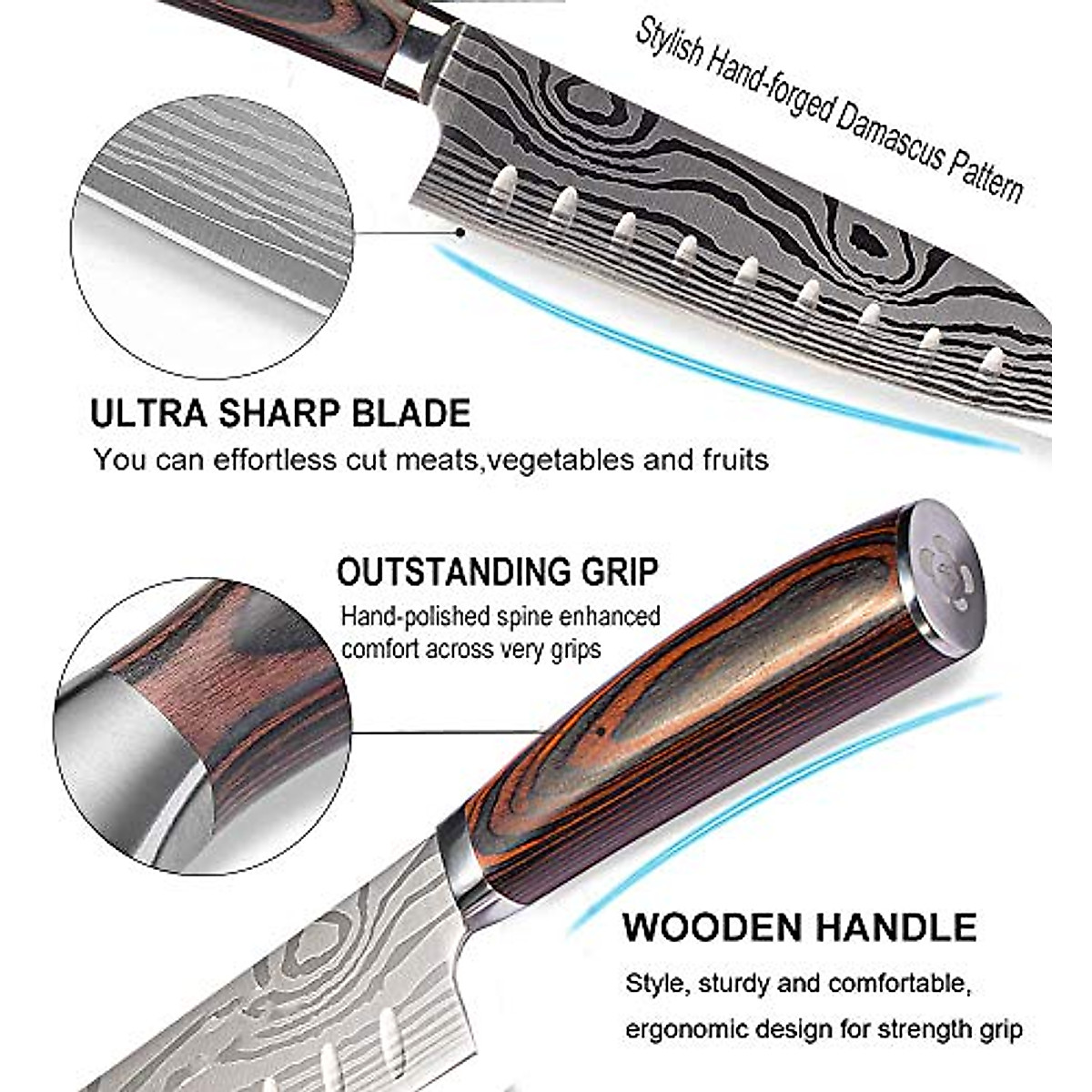 Joyspot Chef's Knife - 7 Inch Japanese Santoku Kitchen Knife - High Carbon German Stainless Steel - Razor Sharp - Stain & Corrosion Resistant - Awesome Edge Retention with Ergonomic Handle