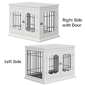 4NM Furniture Style Dog Crate with Cushion, Dog Kennel, Dog Cage for Small Medium Dogs, Indoor Aesthetic Puppy Kennel, Chew-Proof Metal Bars,Pretty Cute End Side Table Nightstand- White