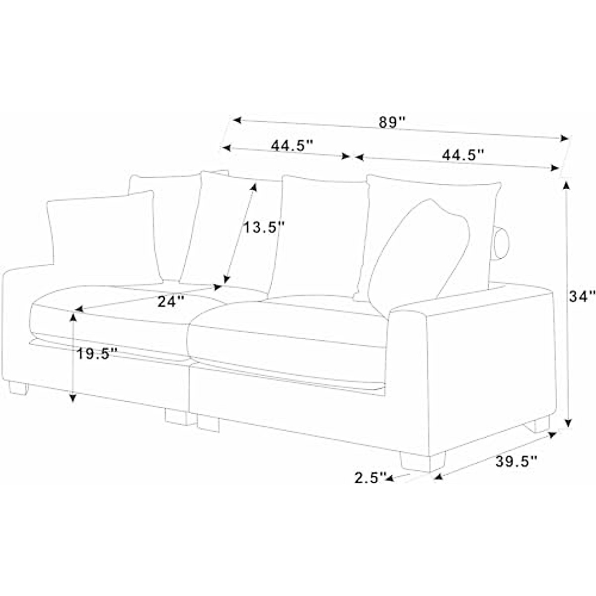 Oadeer Home Modular Sofa Love Seats, Dark Gray