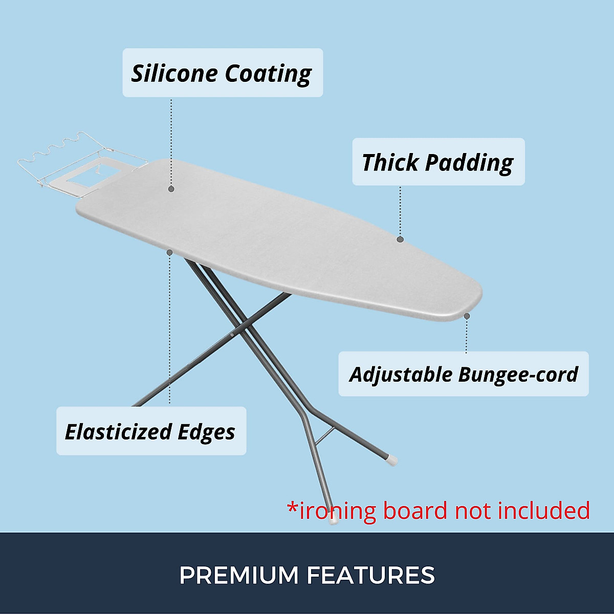 SAVUK Ironing Board Cover and Pad Standard Size Silicone Coated 4 Layers 15x54 inch Extra Heavy Duty Thick Padding, Heat Reflective, Non Stick Scorch and Stain Resistant