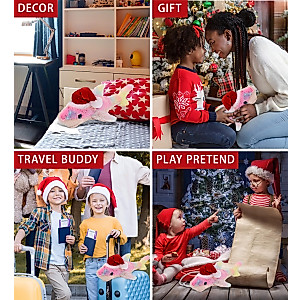 DolliBu Santa Rainbow Shark Stuffed Animal Plush Toy - Super Soft Wild Animal Dress Up with Red Santa Claus Hat, Cute Wildlife Gift, Perfect Holiday with Name Personalization - 14 Inch