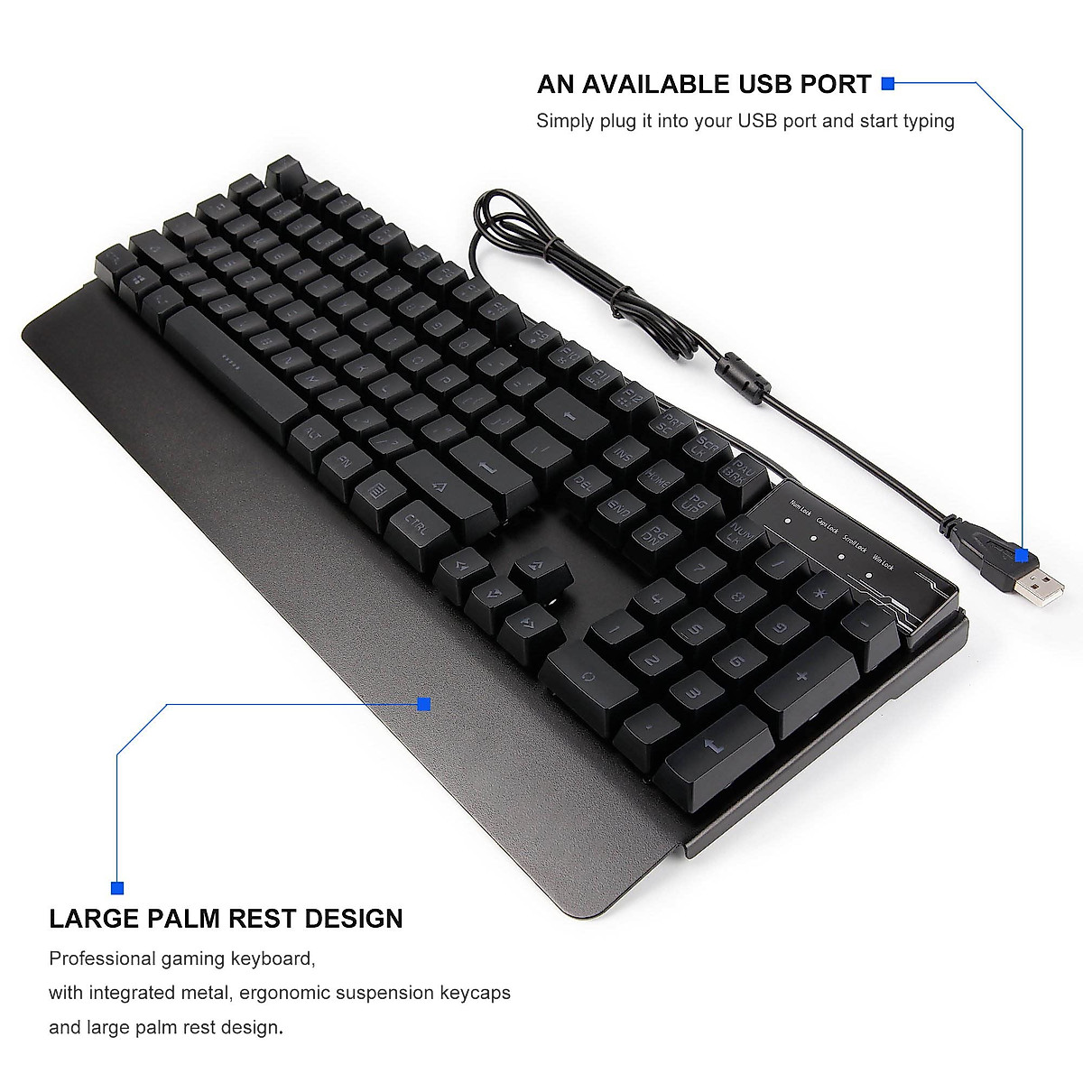 SADES K1 Metal Gaming Keyboard Wired USB 3 Colors Backlight PC Computer Keyboard with 19 Non-Conflict Keys