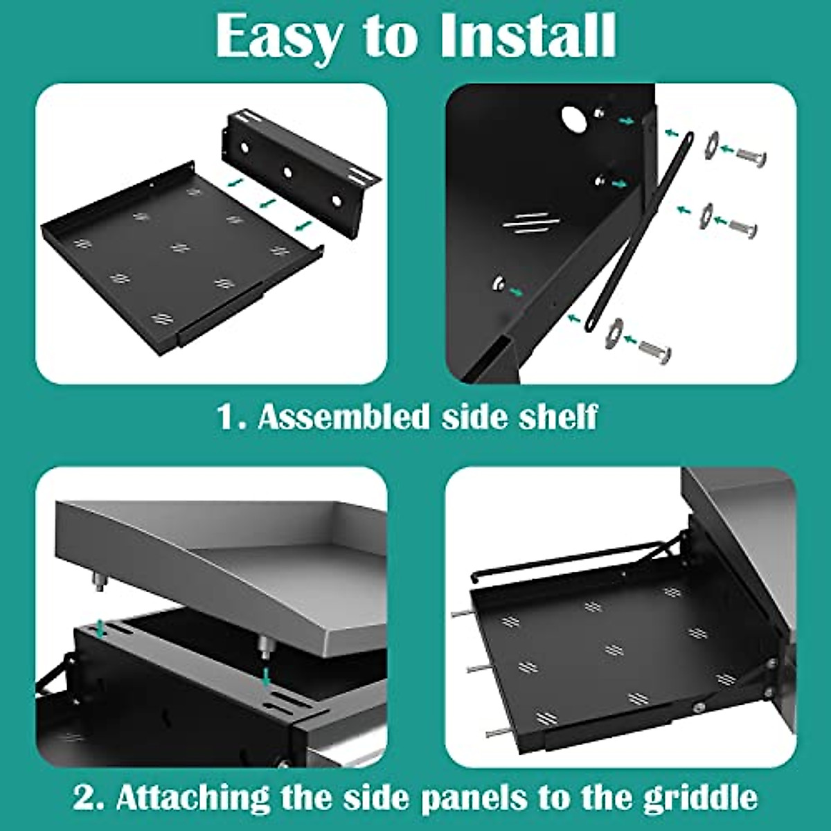 EasiBBQ Side Shelf for Blackstone 17" 22" 28" Griddle, Griddle Caddy Accessories for Blackstone Propane Table Top Griddle, Extra Room for Cooking Needs