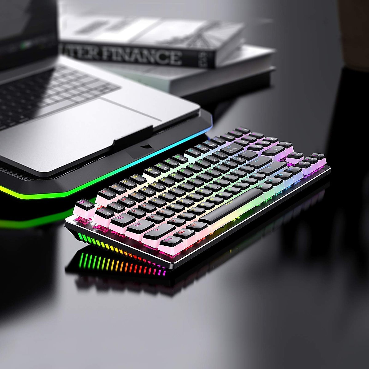 Havit Mechanical Gaming Keyboard with PBT Pudding Keycaps, 89 Keys RGB Backlit Wired USB Computer Keyboards with Blue Switches & Surround Lighting for Desktop PC Gamer (Renewed)