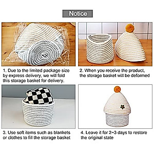 RNCOZE Small House Shaped Storage Basket, Handmade Cotton Rope Organizer Basket with Lid, Creative Snack Container Decorative Storage Bin for Living Room Bedroom Home Storage(Yellow)