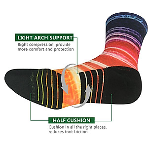 HUSO Hiking Socks Men Women Moisture Wicking Unique Printing Novelty Lightweight Running Hiking Crew Socks 3 Pairs (Multicolor, L/XL)