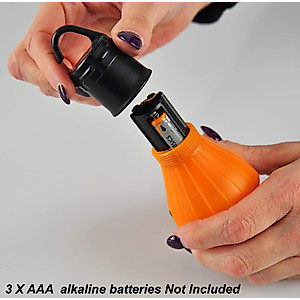 Home-X LED Camping Lights, Power Outage Supplies, Indoor/Outdoor Battery-Operated LED Lights with Hooks, Set of 2, Each 5" L x 2 ¾” W x 2 ¾” H, 1 Blue, 1 Orange