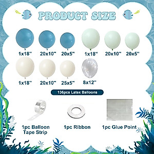 Under the Sea Party Decorations, Dust Green Blue Under the Sea Balloon Garland Arch kit, Ocean Themed Party Decorations Baby Shower Birthday Party Decor(136Pcs)