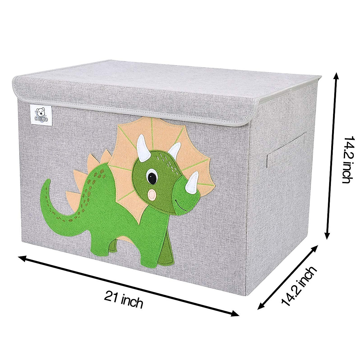 CLCROBD Foldable Large Kids Toy Chest with Flip-Top Lid, Collapsible Fabric Animal Toy Storage Organizer/Bin/Box/Basket/Trunk for Toddler, Children and Baby Nursery (Dinosaur + Triceratops)