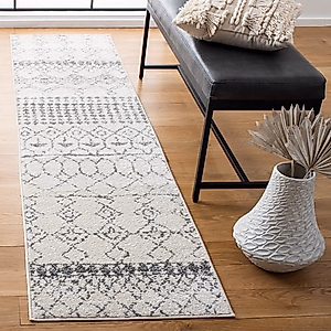 SAFAVIEH Tulum Collection Runner Rug - 2' x 11', Ivory & Grey, Moroccan Boho Distressed Design, Non-Shedding & Easy Care, Ideal for High Traffic Areas in Living Room, Bedroom (TUL229A)