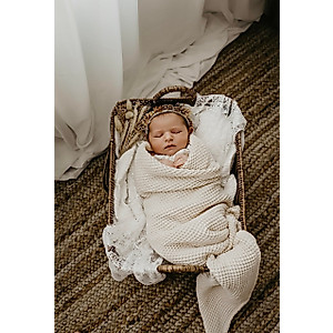 judith + lain Waffle Baby Blanket Boho Knit Swaddle - 39"x39" Neutral Receiving Blankets 100% Cotton | Baby Registry Search Gender Neutral Gifts | Unisex Newborn Essentials