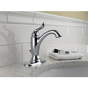 Delta Faucet Linden Single Hole Bathroom Faucet, Single Handle Bathroom Faucet Chrome, Bathroom Sink Faucet, Diamond Seal Technology, Drain Assembly, Chrome 594-MPU-DST