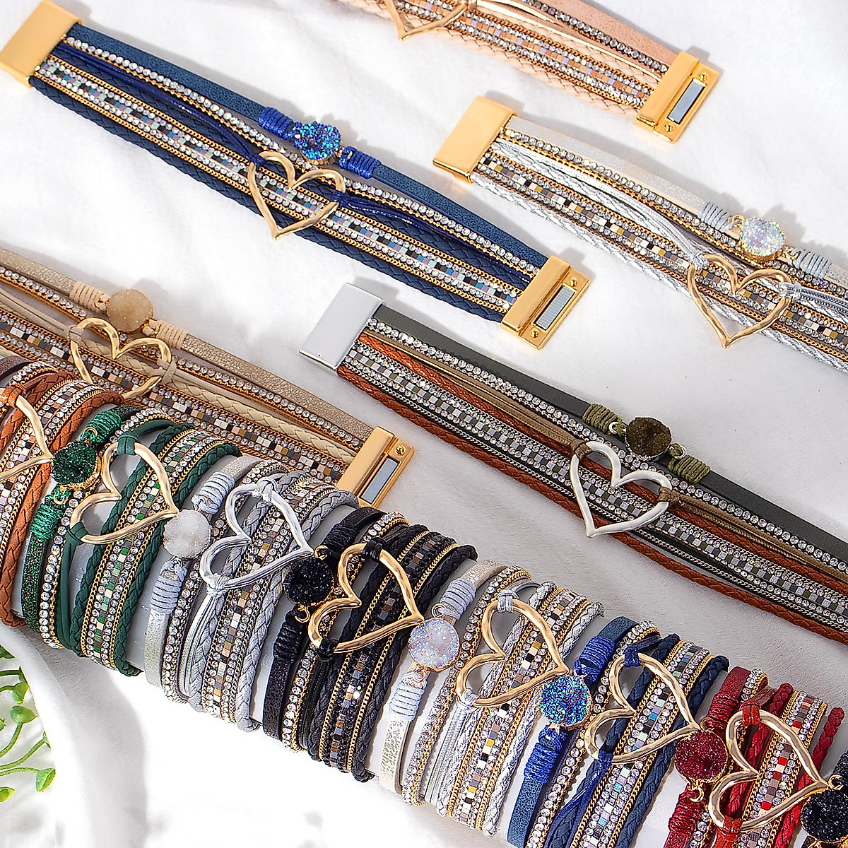 choice of all Boho Bracelets for Women,Chunky Leathe Bracelets Heart Stackable Boho Cuff Bangles Trendy Handmade Costume Jewelry