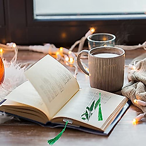 10 Pcs Bookmarks with Tassels Acrylic Bookmarks Resin Plant Bookmark with 10 Pieces Green Tassels Plant Reading Transparent Bookmark for Women Teacher Kids Book Lovers