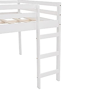 Merax Full Loft Bed with Slide, Ladder and Guardrail, No Box Spring Needed, White