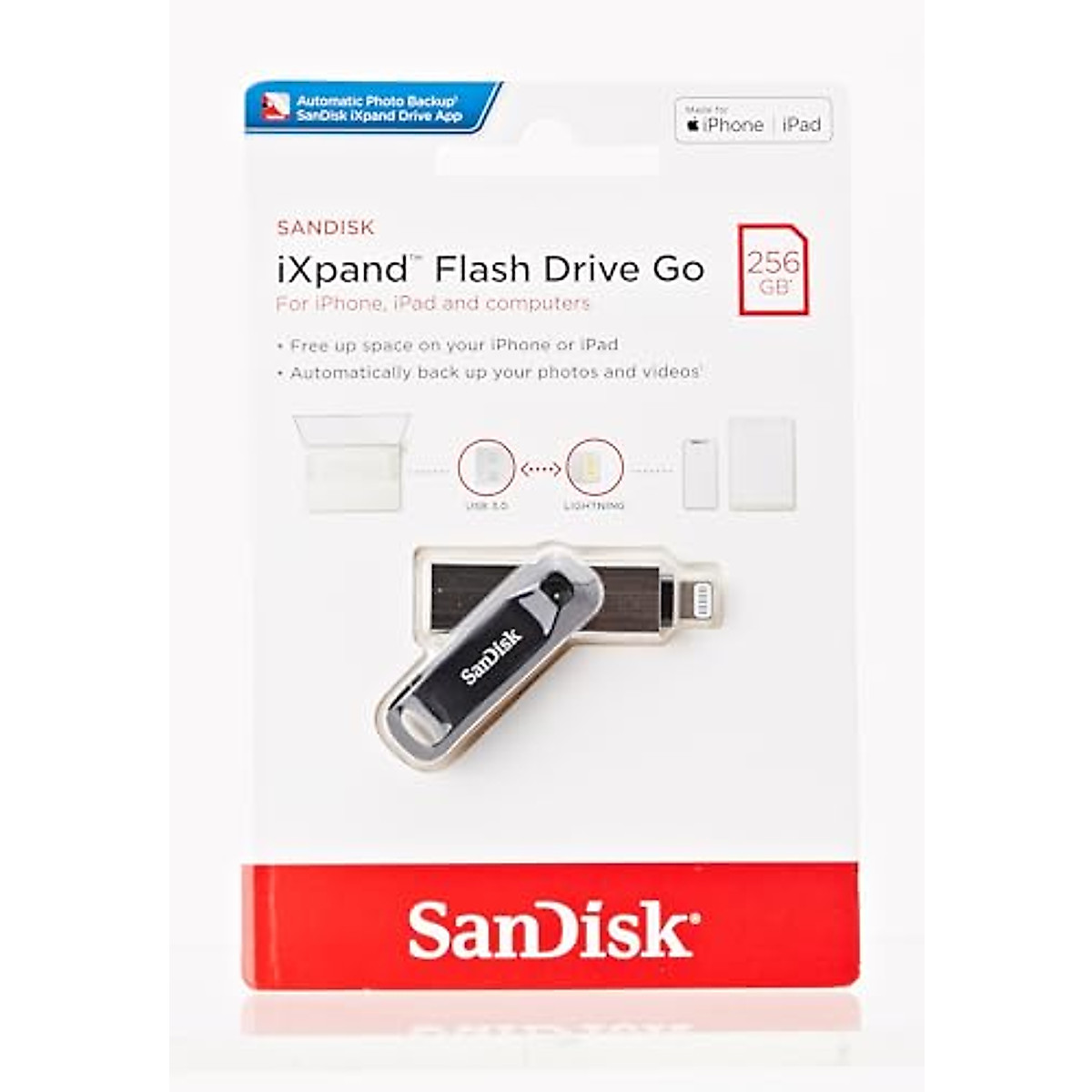 SanDisk 256GB iXpand Flash Drive Go for iPhone and iPad - SDIX60N-256G-GN6NE, Black