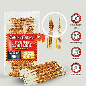 Canine Chews Double Wrapped Chicken Dog Treats - 100% USA Chicken - 45pk