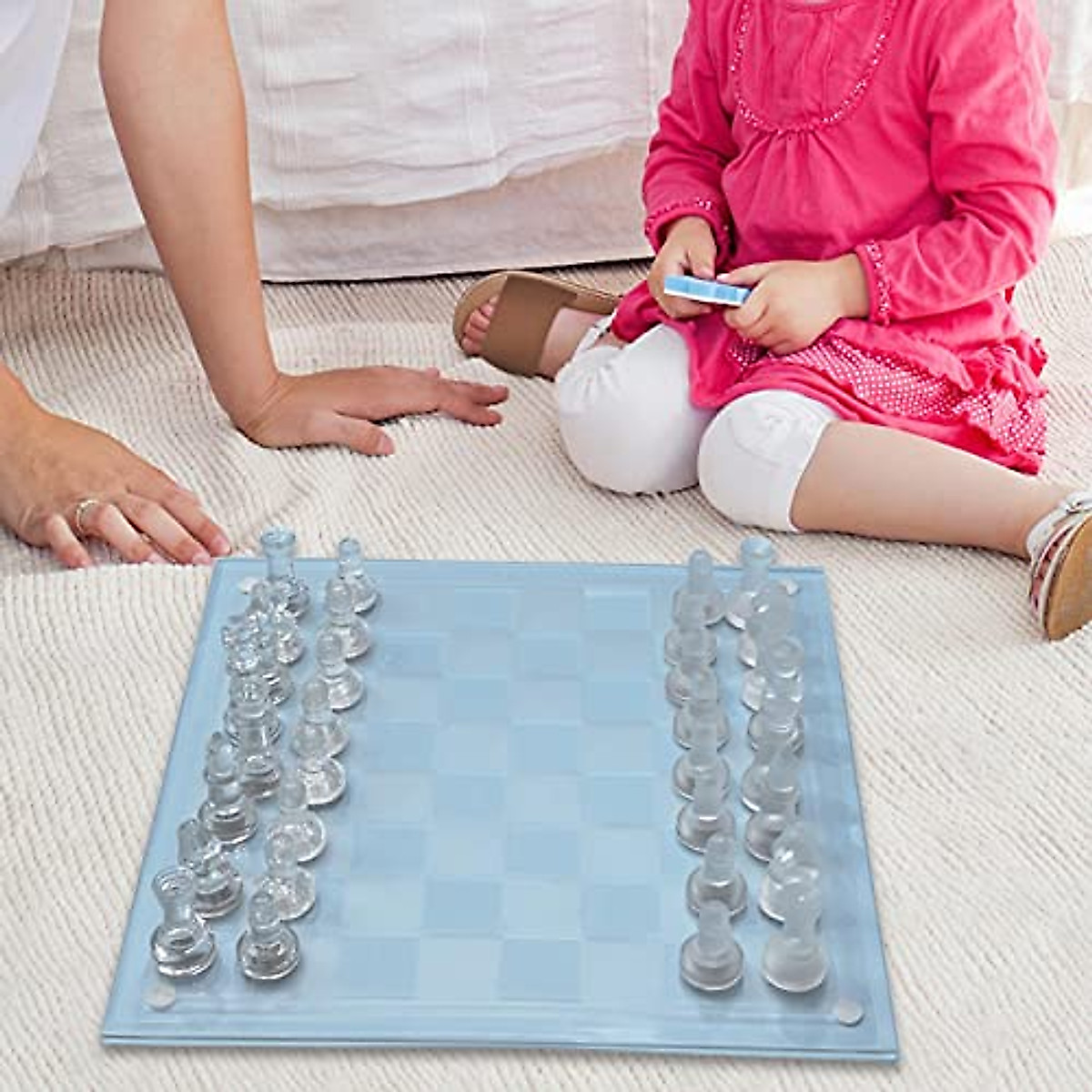 rockible Crystal Chess Board Adults Play Set Frosted Chess Board Set Portable Elegant Chess Set for Adult for Camping Picnics Leisure Gift Activity