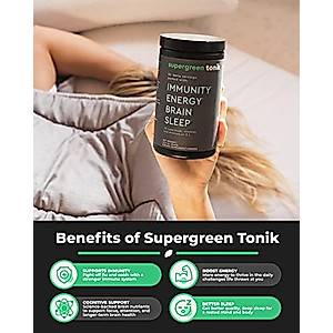 SUPERGREEN TONIK 100% Natural Greens Superfood Powder – Daily Supplement with 38 Superfoods, Vitamins and Minerals – Supports Energy, Stress, Sleep, Immunity – 30 Days 378 Grams Berry Flavor (1 Tub)