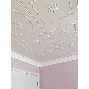 A La Maison Ceilings R43 Bourbon Street Foam Glue-up Ceiling Tile (21.6 sq. ft./Case), Pack of 8, Plain White