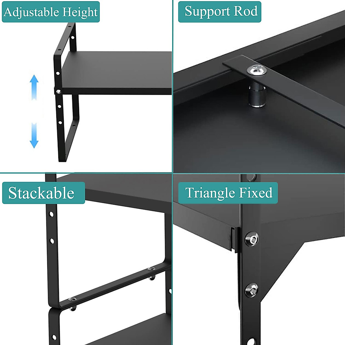 ARCCI Expandable Cabinet Shelf Organizers 2 Pack, Stackable Metal Pantry Storage Shelves Rack, Adjustable Kitchen Counter Shelf for Cabinets, Countertop, Cupboard Organizers and Storage, Black