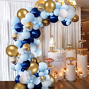 Blue Balloons Arch Garland Kit, 94PCS Blue Gold White Confetti Latex Balloons for Birthday Party Baby Shower Wedding Graduation Backdrop Decorations Party Supplies (Blue Gold)