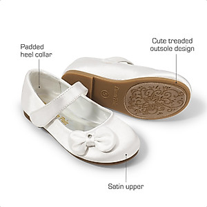 DREAM PAIRS Toddler Dress Shoes Mary Jane Flats for Girls Side Bow Ballerina Shoes,Size 5 Toddler,White/Satin,Angel-5