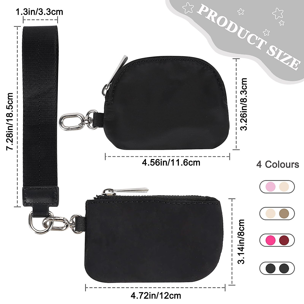 Mini Zip Around Wristlet Wallet for Women, Small Keychain Wallet Dual Pouch Portable Detachable Coin Purse Card Holder, Mini Pocket Key Chain Wristlet Wallet Ideal Birthday Gift(Pink+White)