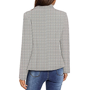 GRAPENT Women's Plaid Business Casual Buttons Pockets Open Front Blazer Suit Cardigan Outerwear Large (Fits US 12-US 14)