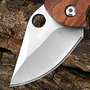 Dispatch Mini Folding Small Pocket Knife, Stainless Steel Sanding Blade and Steelhead EDC Tactical Tools with Wooden Handle, Everyday Carry, Unique Small Gift for Father-Mother Men Women