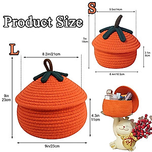 Halloween Pumpkin Basket With Lid, Halloween Pumpkin Candy Bucket, Trick Or Treat Pumpkin Woven Storage Bin, Large Capacity Woven Rope Basket For Store Toys, Candys, Snacks, Home Decor (Orange-L)
