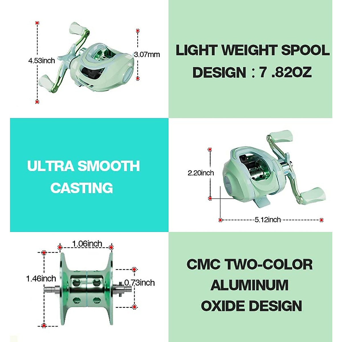 Hautton Baitcasting Fishing reels Macaroon CP200 Beginner's Edition,Baitcaster Reel,17.64 Lbs Max Drag,7.2:1 Gear Ratio,5+1BB Carbon Fiber Frame