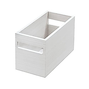 iDesign Renewable Paulownia Wood Collection Storage Bin with Handles, 10" x 5" x 6", White Wash