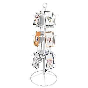 Tongmo Rotating Greeting Card Stand - Enhance Your Display with a 12-Pocket Rotating Countertop Solution for Postcards, Brochures, and Greeting Cards (7”H - 12 Pockets) (White)