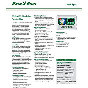Rain-Bird Controller Indoor Outdoor Lawn Irrigation Sprinkler Timer ESPME3 (Controller Only)