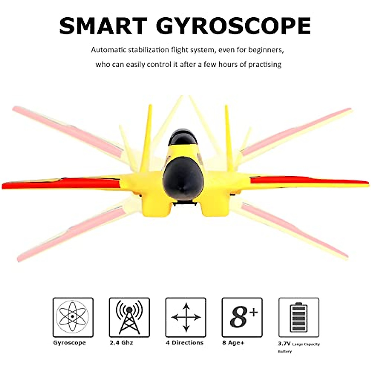 HAPTIME 2 CH Rc Plane, Remote Control Airplane for Kids Adult Beginner - 2.4 Ghz Rc Airplane Jet Plane with Night Light, Easy to Fly - Plane Toy for Boys Age 8-12