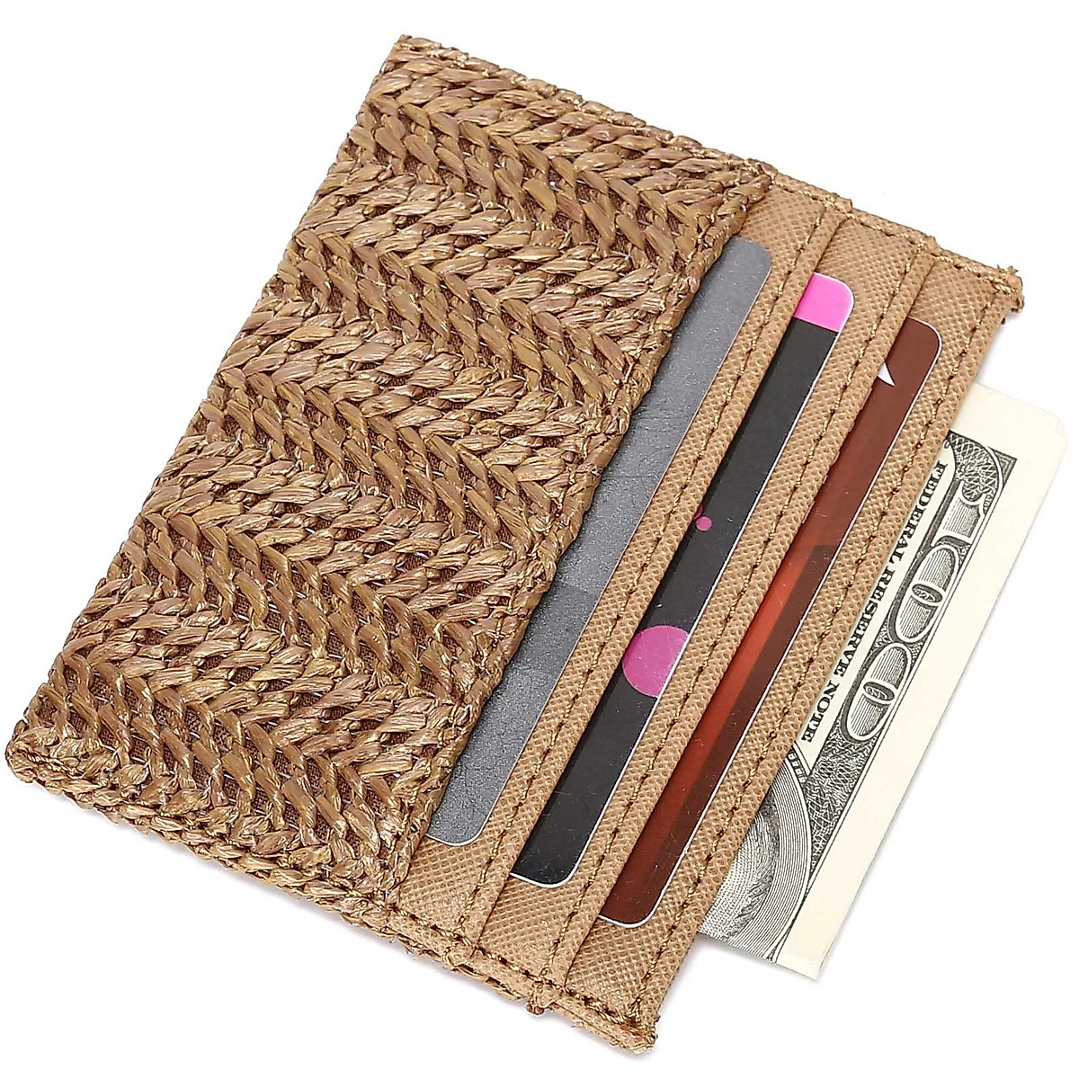 YIKOEE Straw Purse for Women Summer Beach Woven Bag With PomPom (Light Khaki)