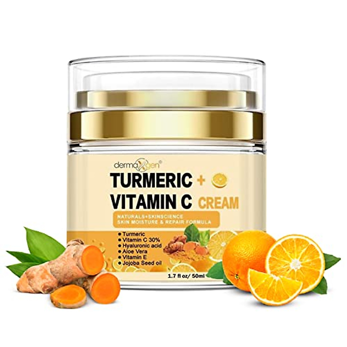 DERMAXGEN Turmeric Face Cream + 30% Vitamin C Glow Boosting Moisturizer & Skin Repairing, Hydrating with Organic Ingredients Anti-Aging Facial Cream, Normal, Dry, Oily & Combination Skin - 1.7 FL OZ
