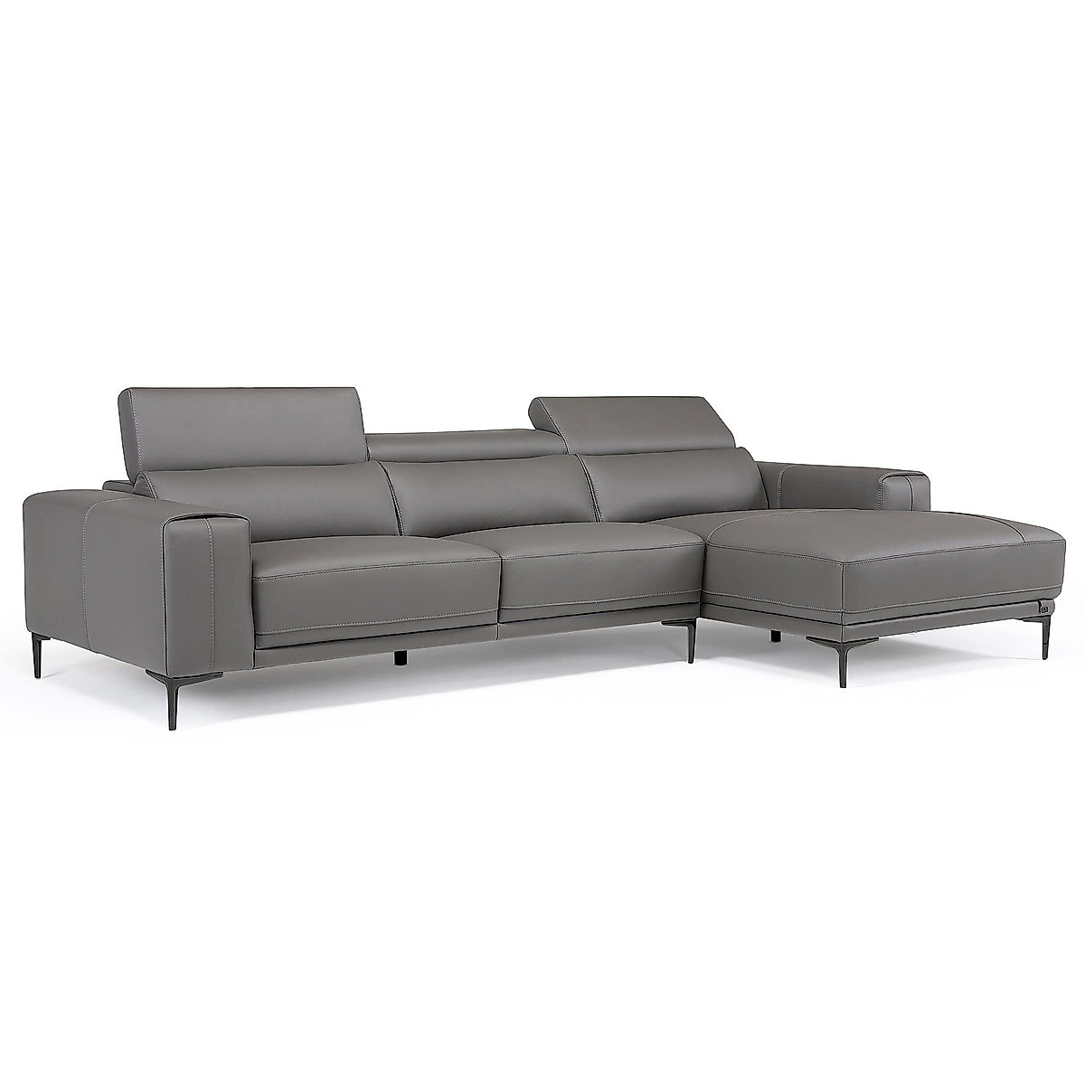 ZURI Rousso Leather Sofa with Ratcheting Headrests - Right Chaise - Slate