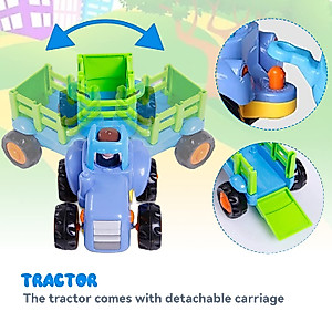 4 Pack Friction Powered Cars Set, Educational Vehicles Toy Gifts for Kids Toddler Baby 18 month +, Push and Go Bulldozer Tractor Dumper Cement Mixer Engineering Trucks Toys for Boys Girls Birthday