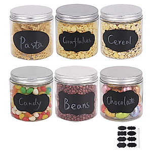 BPFY 6 Pack 16 oz Glass Jars with Lids, 8 Chalk Labels, 1 Pen, Food Storage Jars, Glass Kitchen Canisters Cabinet, Pantry Organization for Flour, Sugar, Coffee, Candy, Snacks