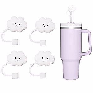 10mm Straw Cover, 4pcs Straw Covers Cap for Stanley Cup 40 oz Food Grade Silicone Cute Large Cloud Straw Topper Straw Tips Cover Protector Plugs for Stanley Tumblers Cup for Stanley Cup Accessories 
