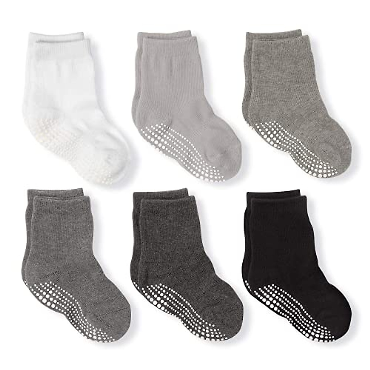 LA Active Baby Socks 12-36 Months - 6 Pairs of Newborn, Infant & Toddler Socks for Boys and Girls with Non-Slip Grip - Crew Style - Grayscale