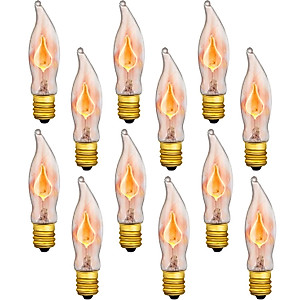 24 pcs Flicker Flame Light Bulb 3 Watt 120 Volt Flame Tip Halloween Chandelier Flickering Light Bulbs Christmas Replacement Orange Glow Bulbs Crystal Clear Candle Bulb for E12 Candelabra Base