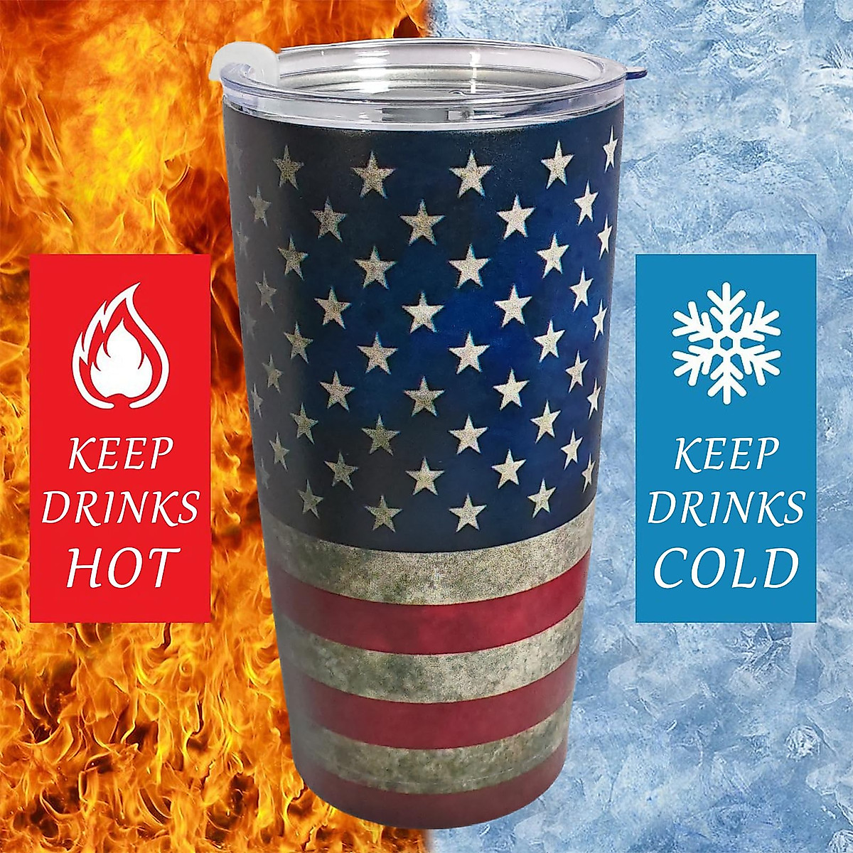 DENNSHH 4th of July American Flag Tumbler 20oz Stainless Steel Patriotic Cup Memorial Veterans Father's Independence Day BBQ Camping Outdoor Travel with Lid Double-Wall Vacuum Insulated