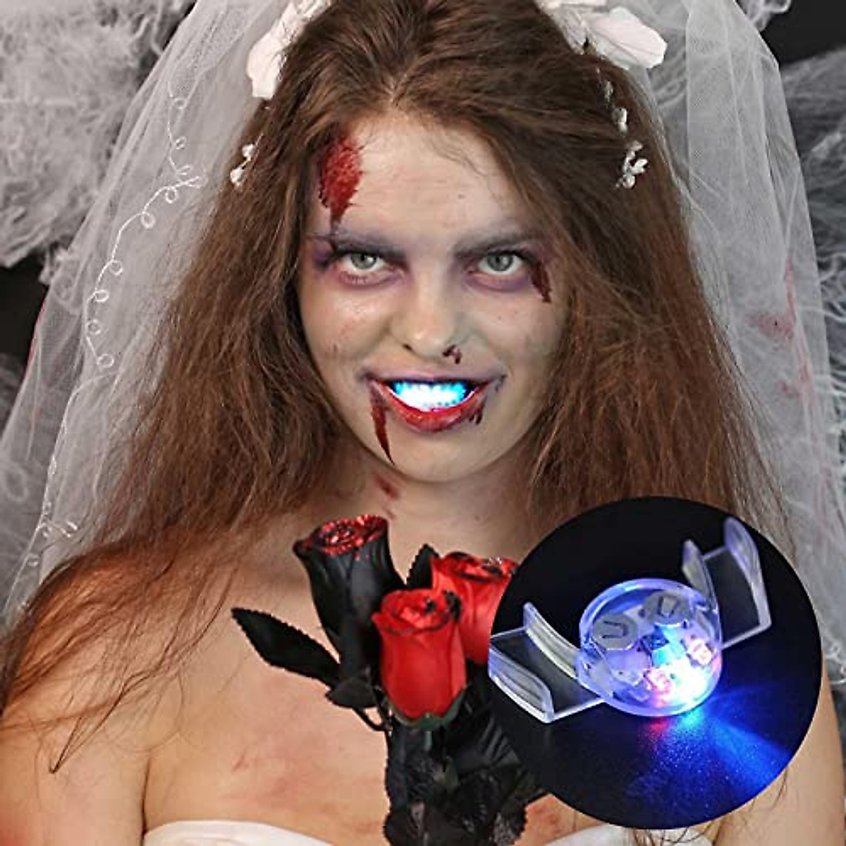 Brush Holder with Travel Halloween Glitter Dentures Glitter Strange Teeth Led Glitter Braces Color Novelty Teeth Veneer Teeth