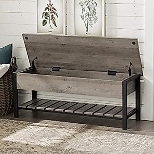 Walker Edison Julian Rustic Farmhouse Lift Top Entry Bench with Bottom Rack, 48 Inch, Grey