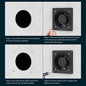 HG Power 6 Inch Exhaust Fan, 308CFM Wall Exhaust Fan for Kitchen, Bathroom, Metal Extractor Fan for Attic, Garage, Window Ventilation, HVAC System, Black